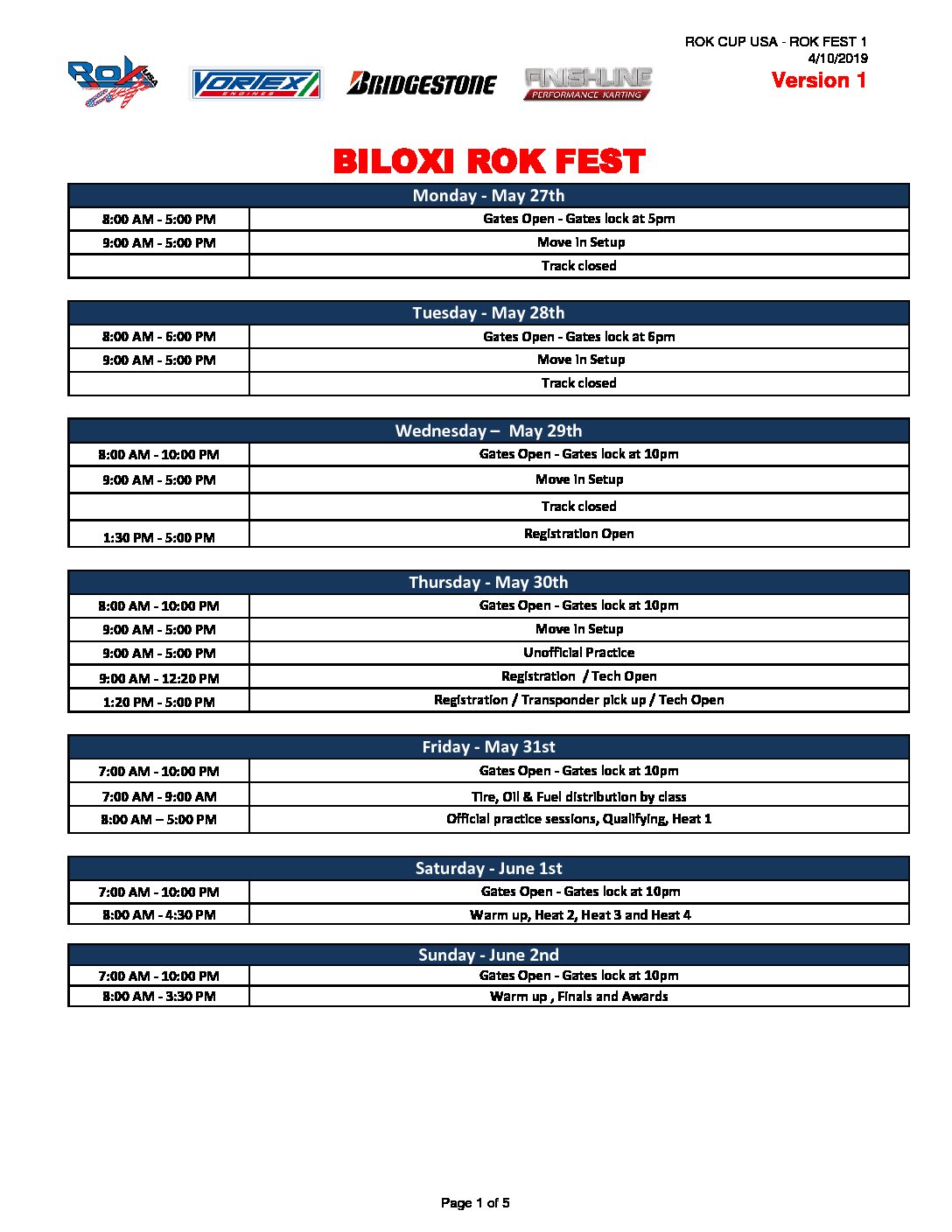 ROK Biloxi Schedule
