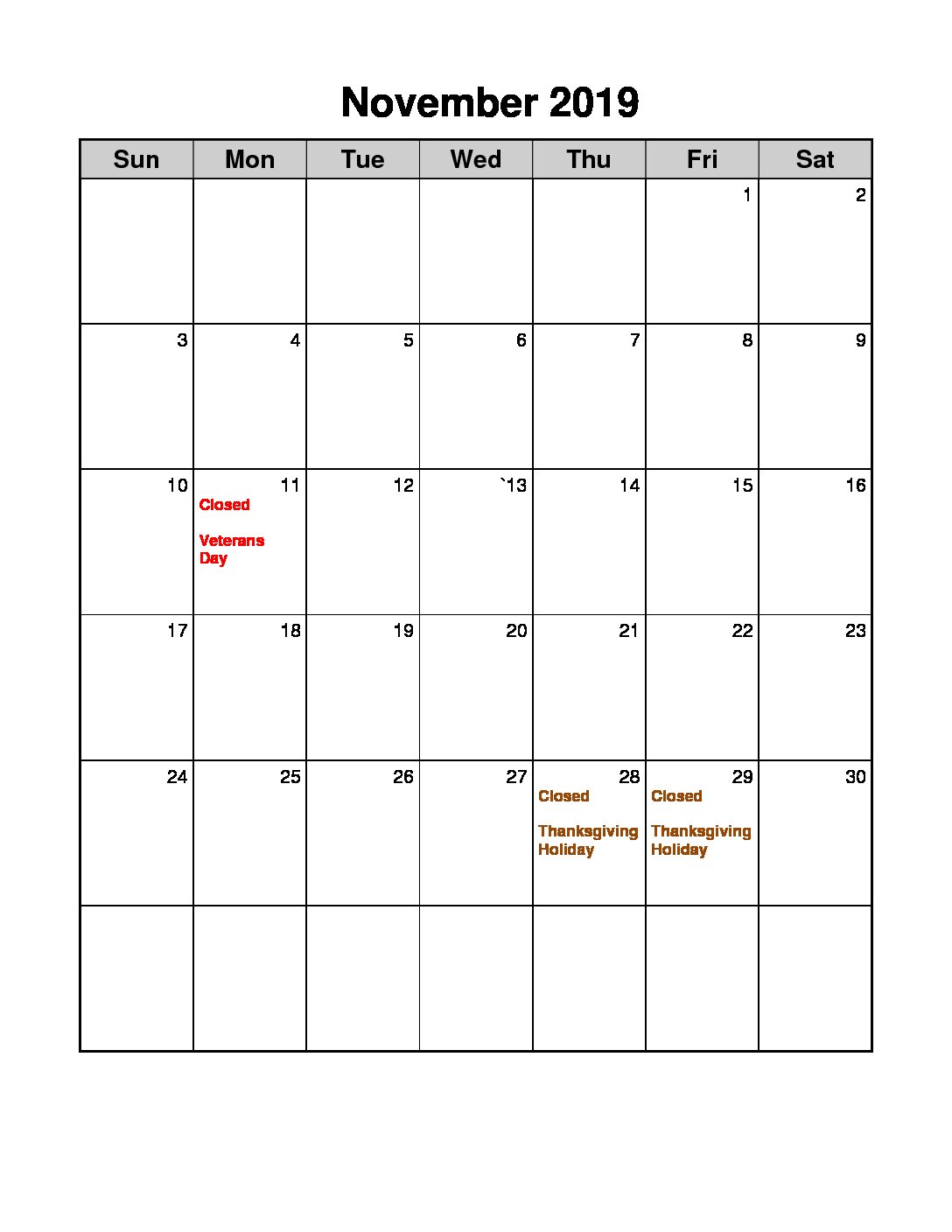 Click here for November calendar