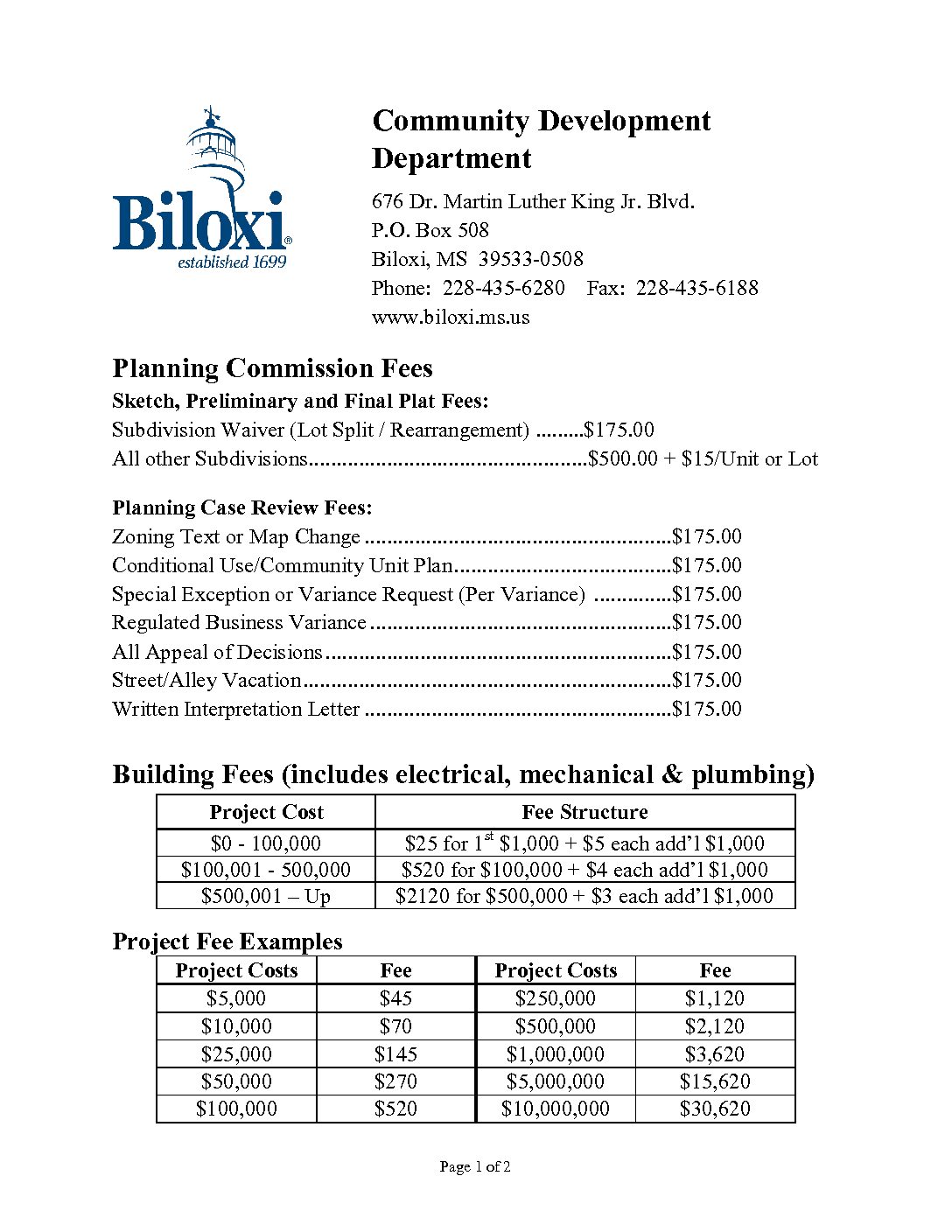 Community Development Fee Schedule