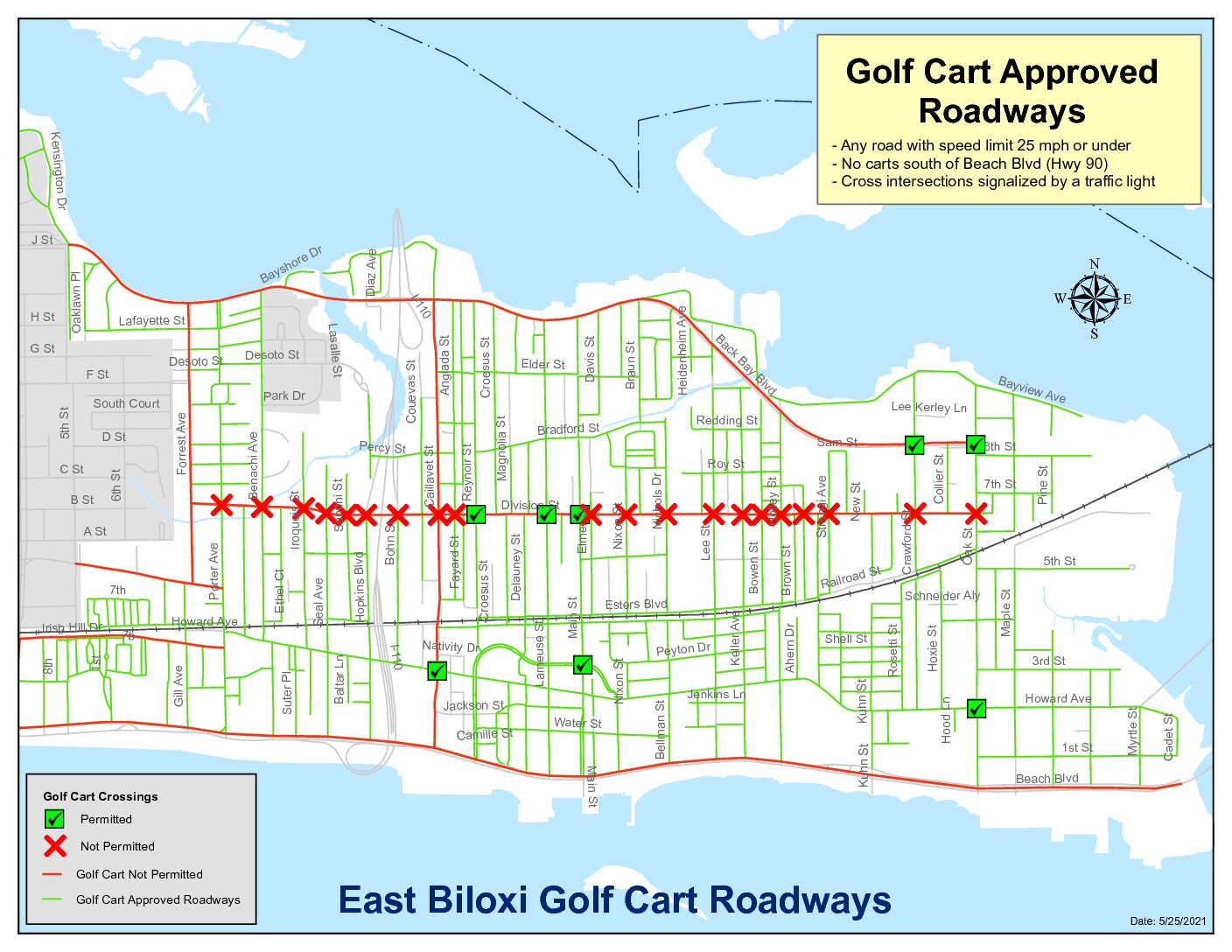 Golf cart approved roadways