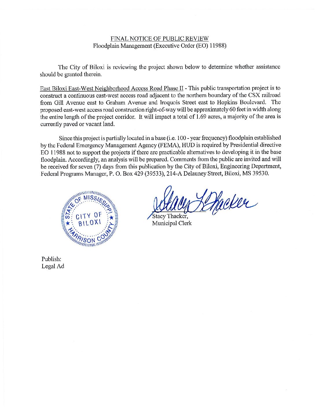Notice of Final Notice of Public Review