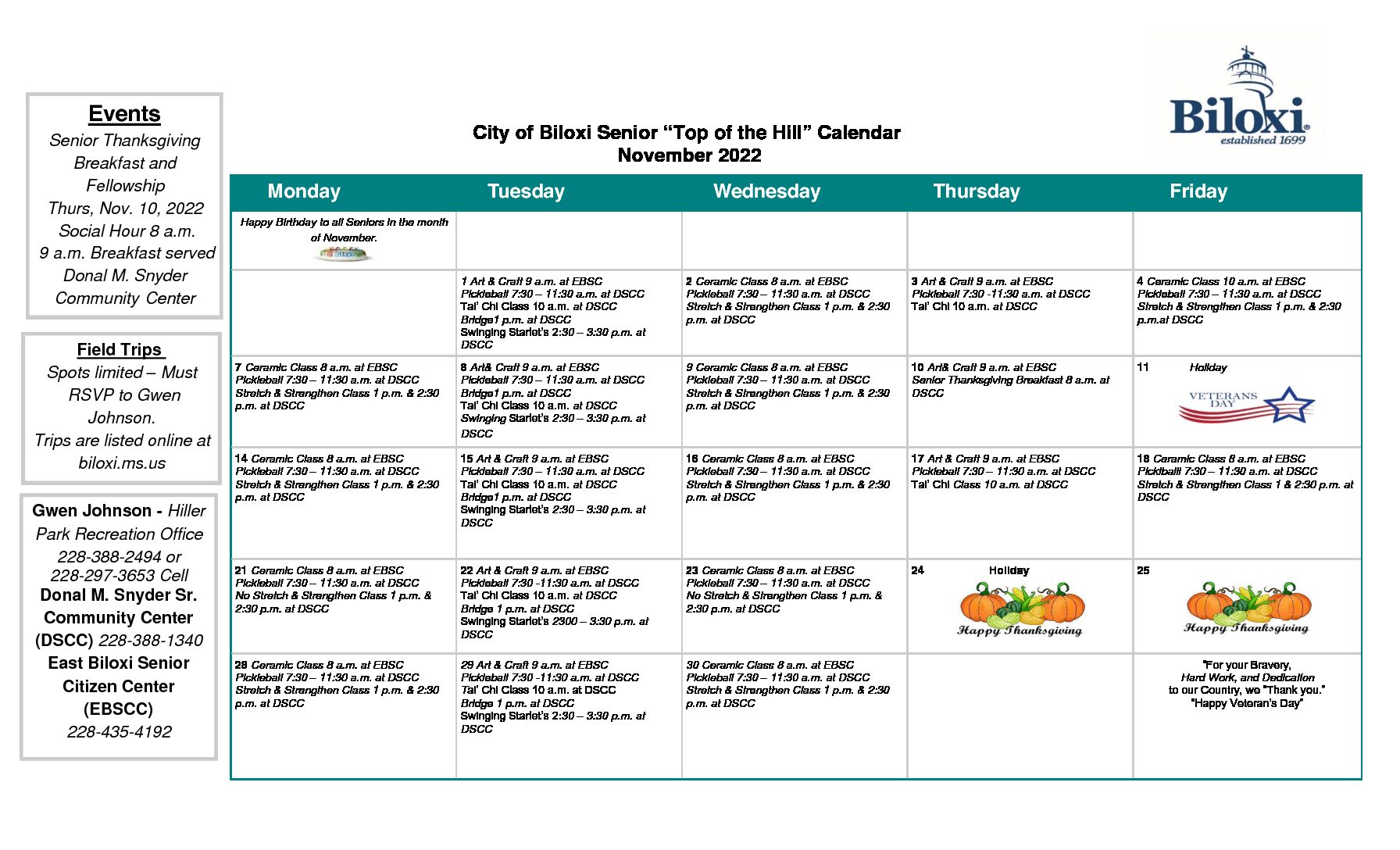 November 2022 program calendar