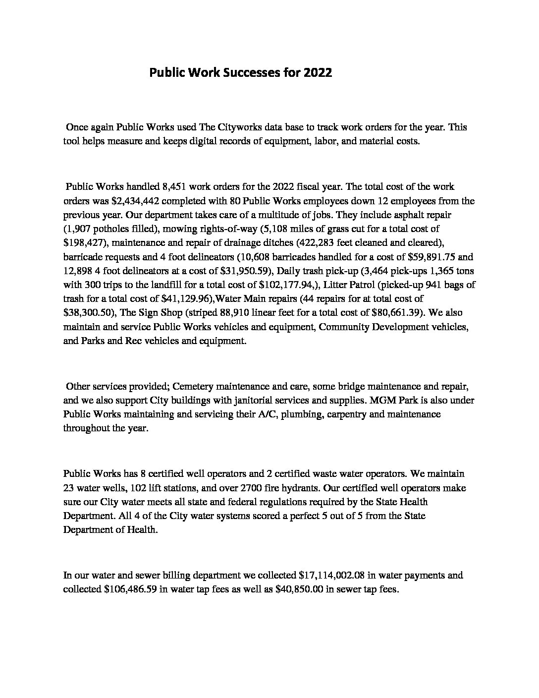 Public Works 2022 Annual Report