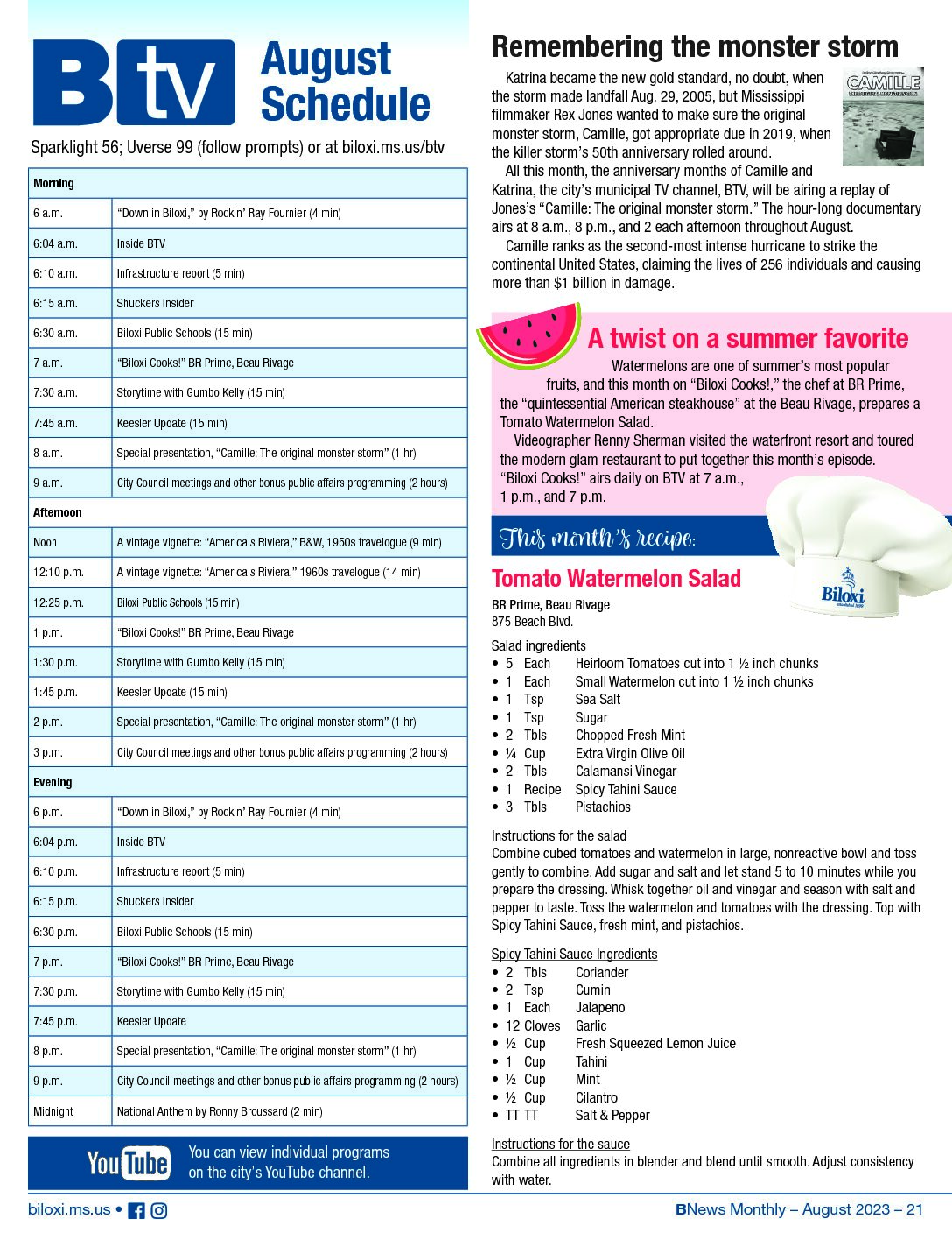 August BTV schedule and recipe