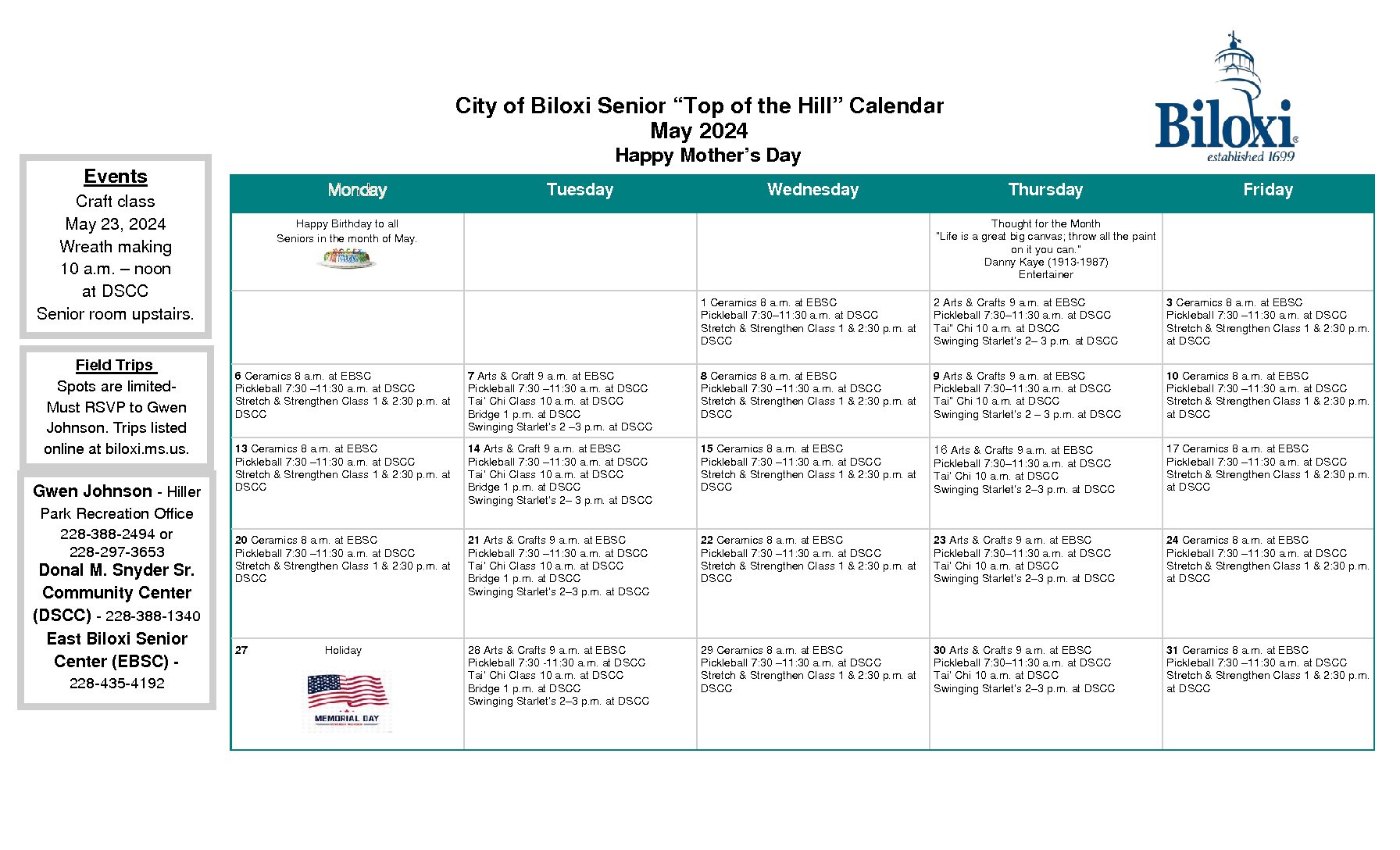 May 2024 senior calendar