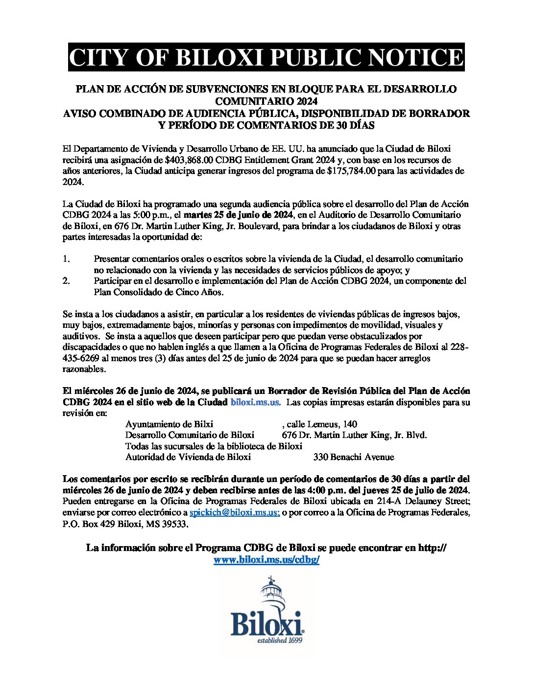 PH#2 June 25 24 and Draft Comment Period Public Notice Spanish (Posted ...