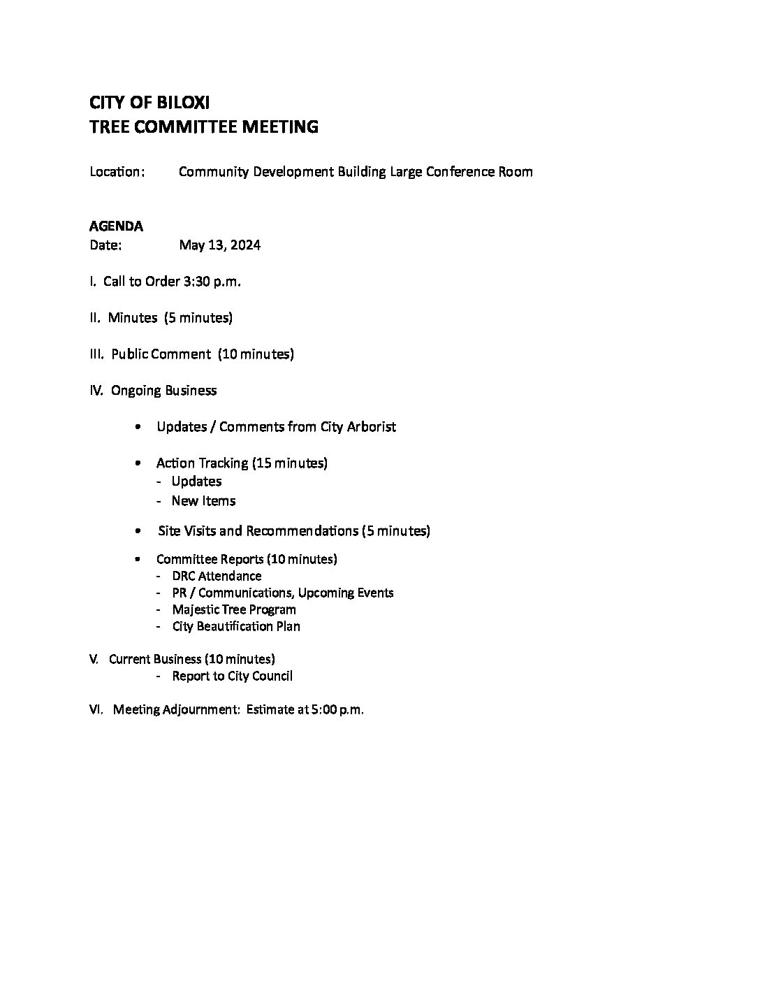 Tree Committee Agenda 13 May 2024