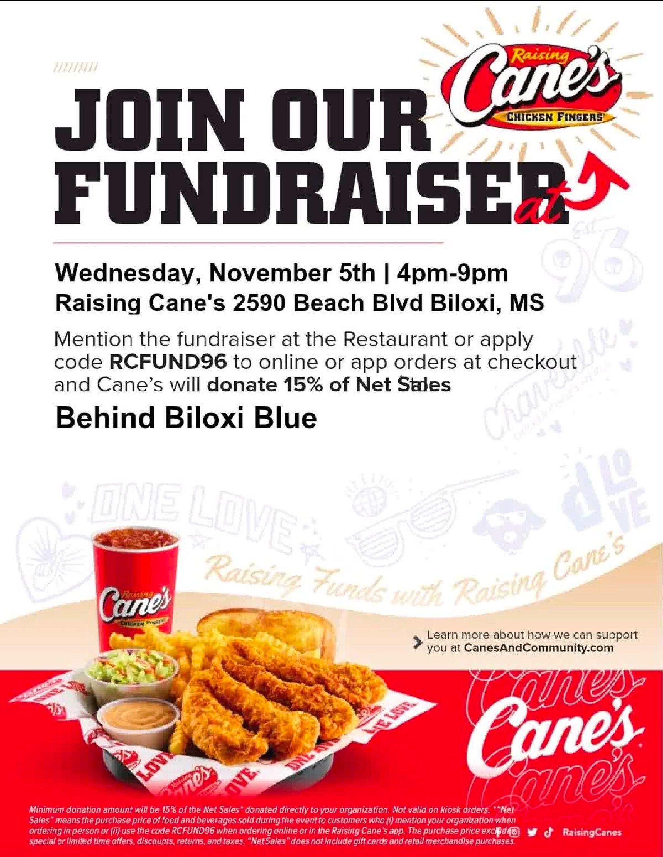 Cane’s Fundraiser Behind Biloxi Blue
